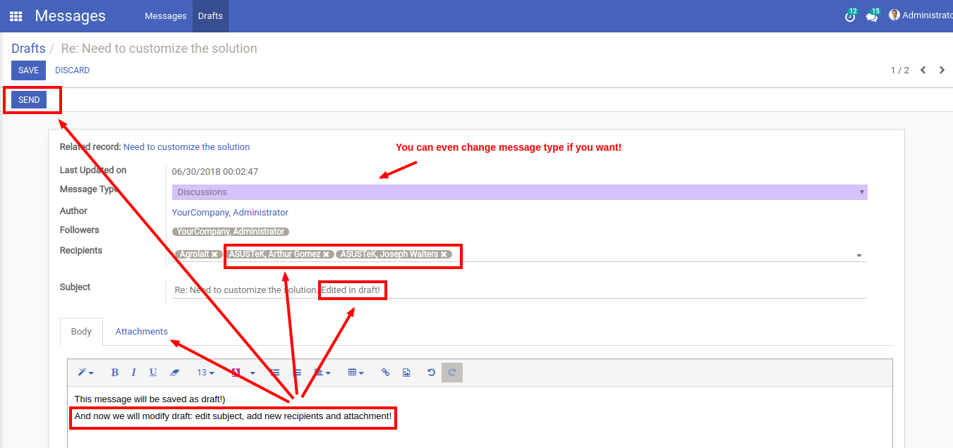 Mail Messages Draft. Save Message as Draft, Edit Message Drafts, Send ...