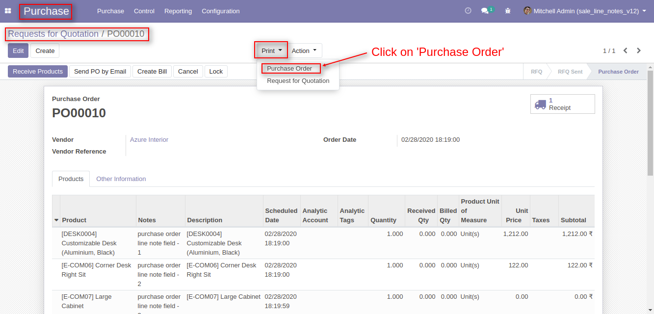 Purchase Line Notes | The Odoo Store