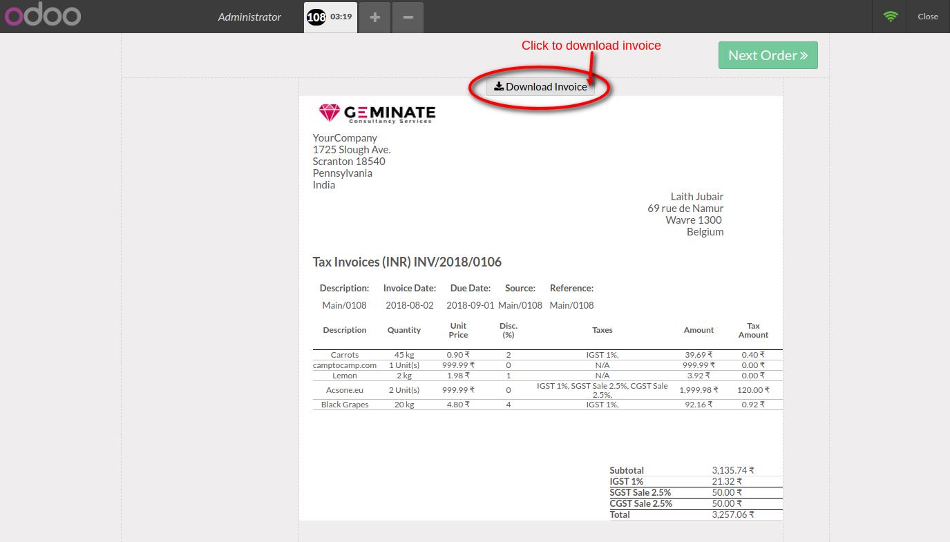 POS Invoice Preview | The Odoo Store